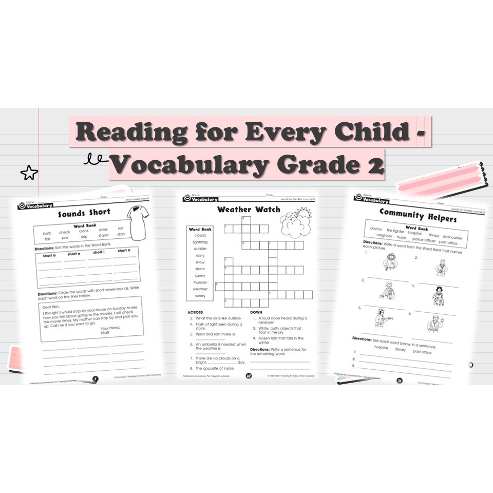 [PRE374] 82 pages Reading for Every Child -Vocabulary Grade 2 Worksheet ...