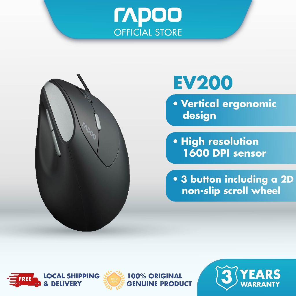 Rapoo Silent Wired Vertical Mouse EV200 | Shopee Malaysia
