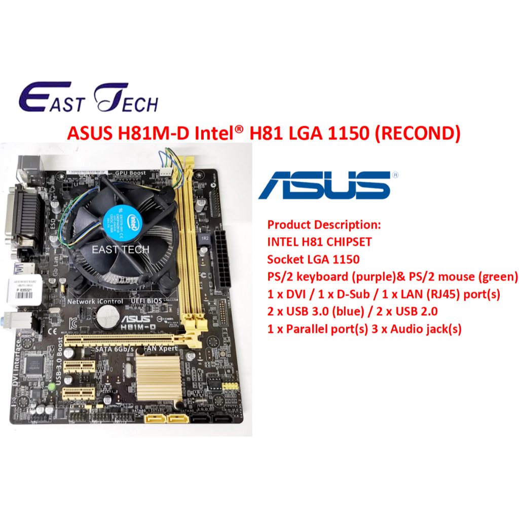 Asus H81M-D Socket 1150 Motherboard WITH INTEL I5-4460 PROCESSOR Intel ...