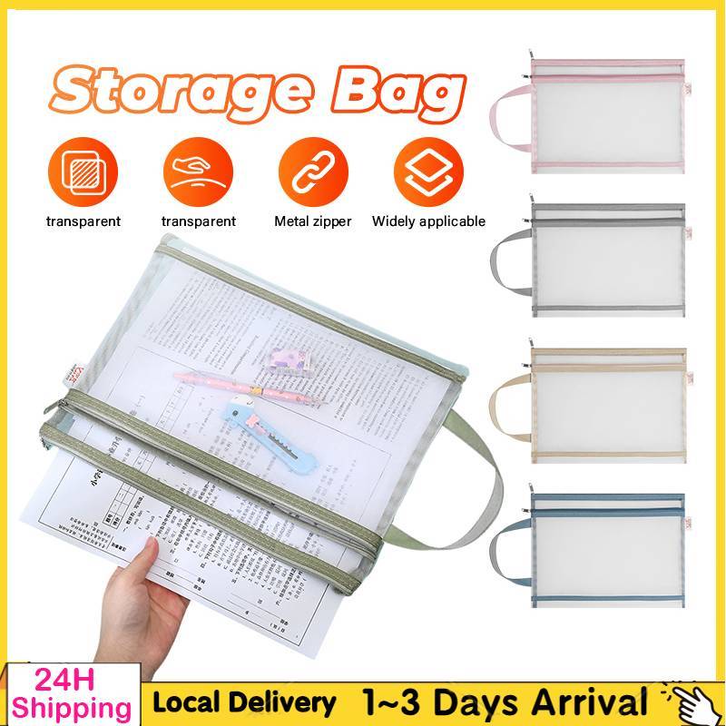 📦Double Layer Nylon Document Bag A4 Mesh File Folder Paperwork A4 Paper ...