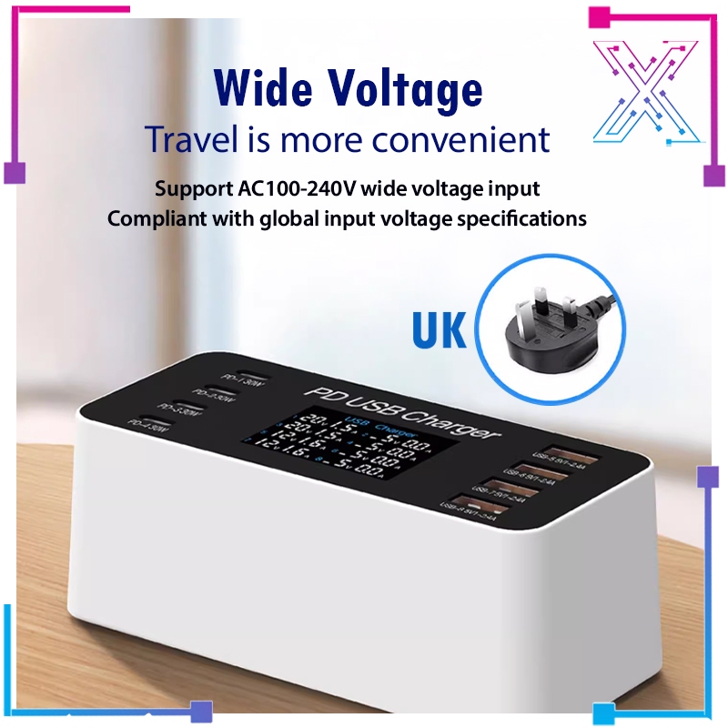 8 Port 65W PD+USB Smart LCD Display Fast Charging Wall Charger 4 PORT ...
