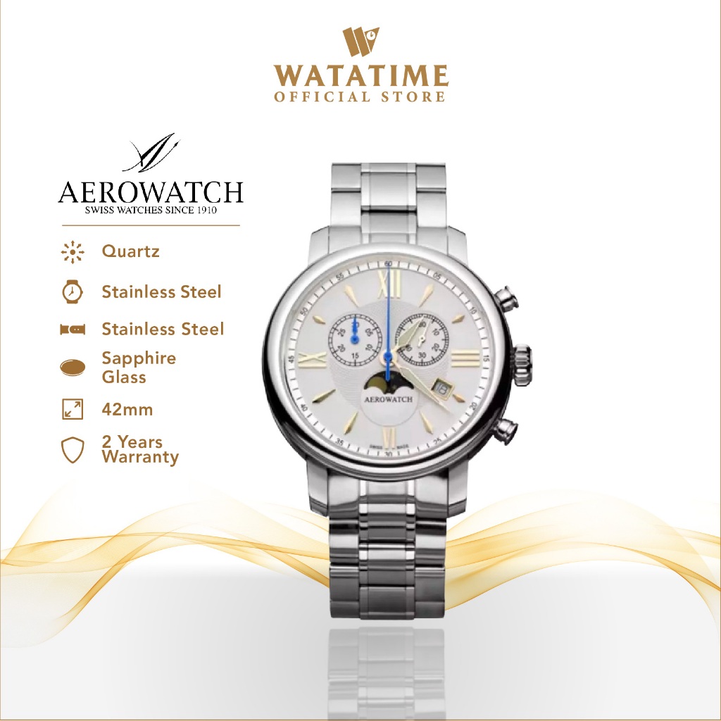 [2 YEARS WARRANTY] AEROWATCH RENAISSANCE CHRONOGRAPH PHASES-DE-LUNE ...