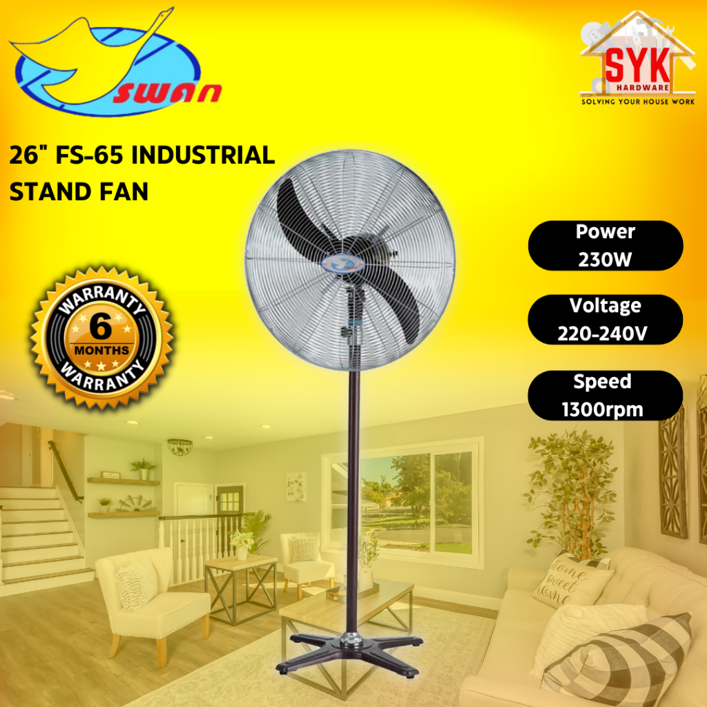 SYK Swan FS-65 26 Inch Industrial Stand Fan Electric 2 Blade Stand Fan ...