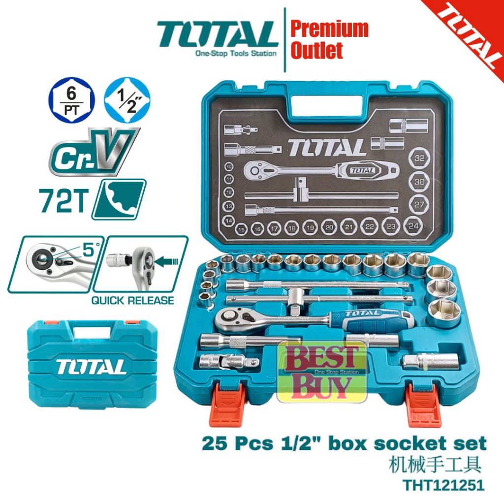 TOTAL Tools 25 Pcs ½" CrV Material Mechanic Tools / Tools Automotive ...