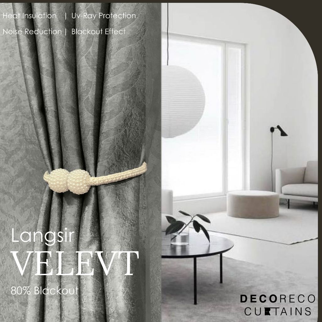 Langsir Europe Velvet 80% Blckout Colour Light Grey 3D Hit Press ...