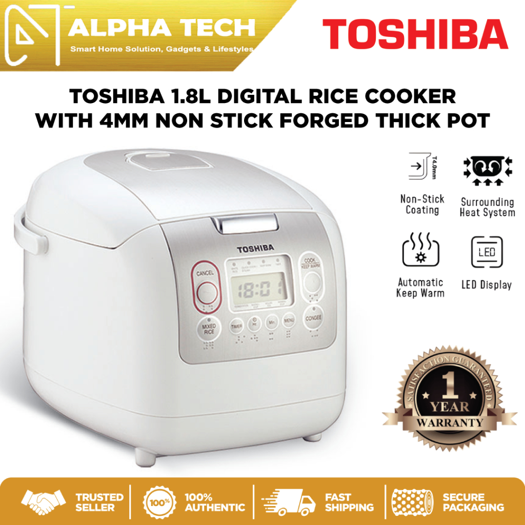 Toshiba 1.8L Digital Rice Cooker With 4MM Non Stick Forged Thick Pot ...