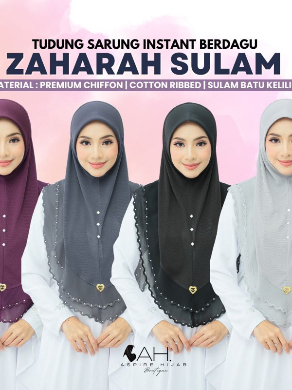 Tudung Sarung Zaharah Sulam Cotton Ribbed | 2 Layer Chiffon Sulam ...