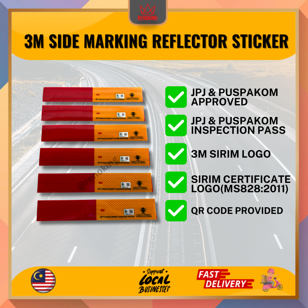 (6PCS & 8PCS) 3M Diamond Grade Reflector Sticker Type 5/J5 Side Marking ...