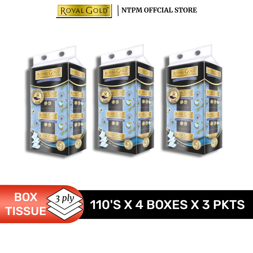 Royal Gold Interleaf Box Facial Tissue 3 PLY (110's x 4) x 3 Packets ...