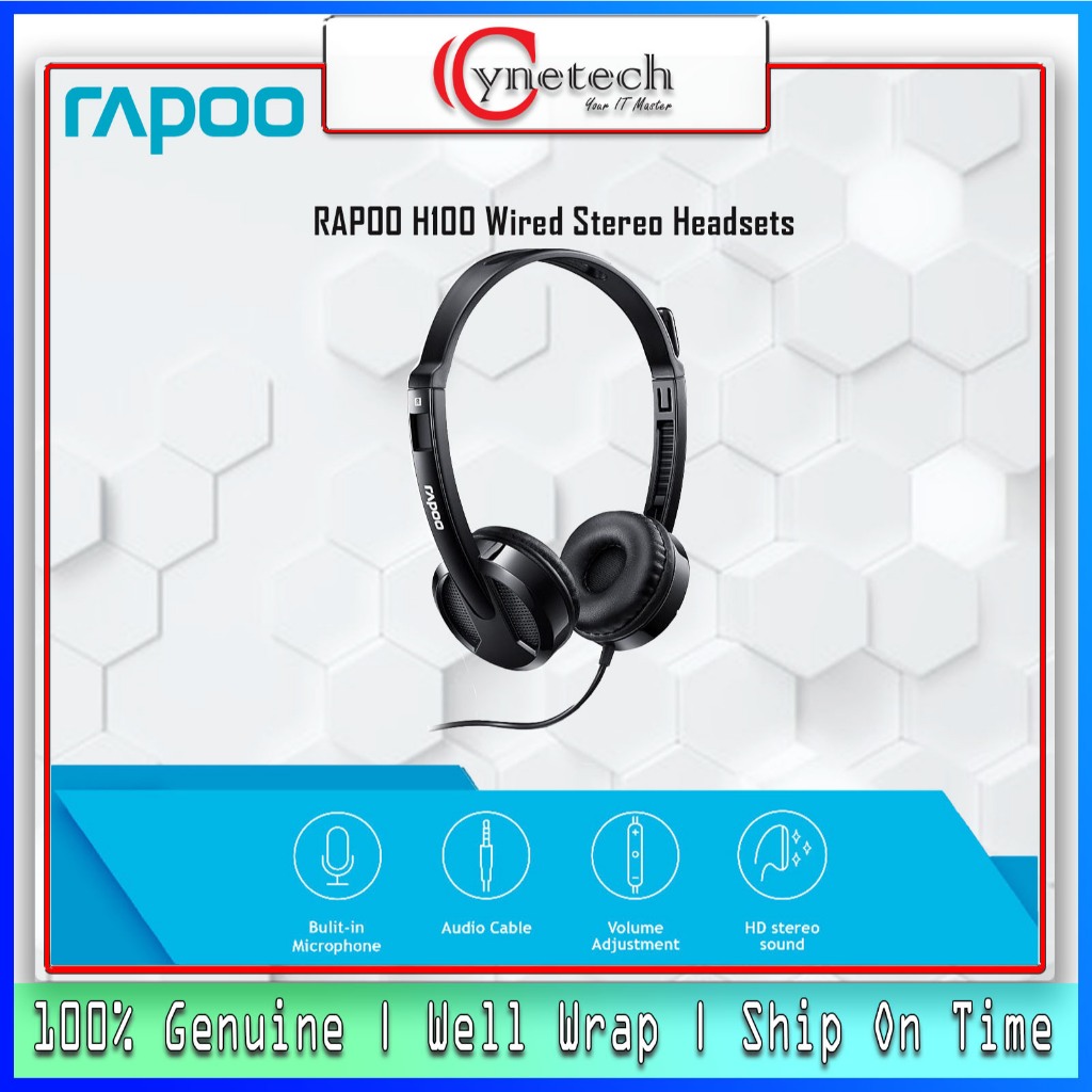 Rapoo H100 Wired Stereo Headsets with HD Voice Rotary Microphone Volume ...