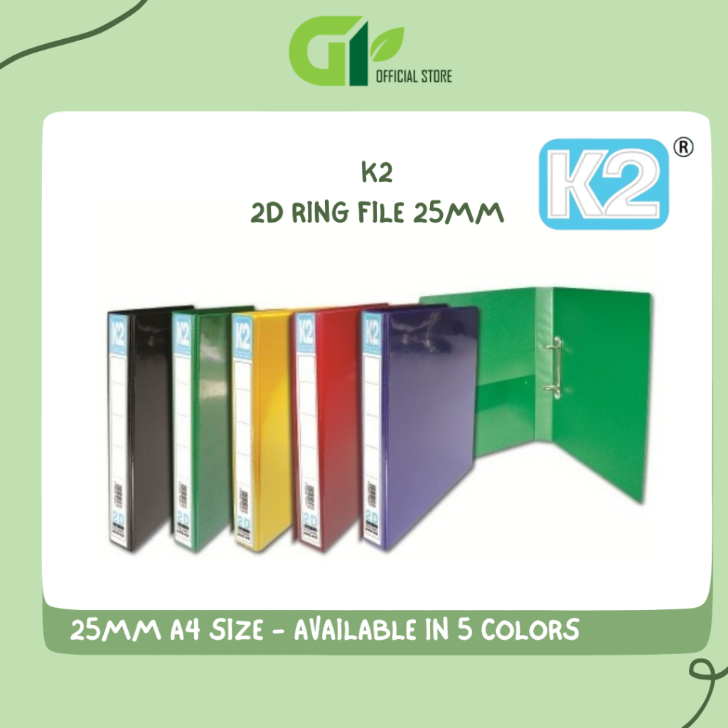 [GY OFFICE] K2 A4 2D RING FILE 25MM - AVAILABLE IN 9 COLOURS PVC RING ...