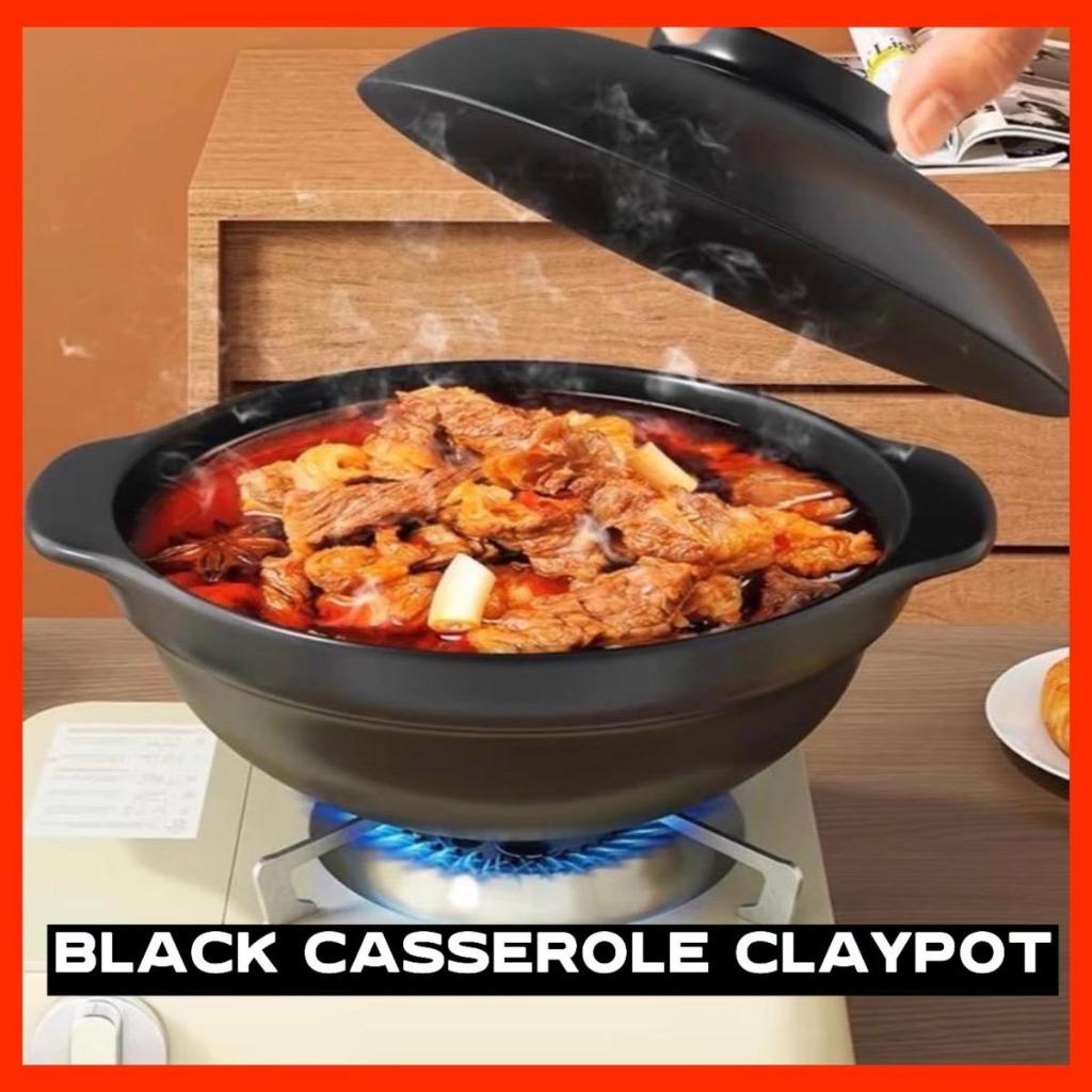 10''/11''/12'' Japanese Black Ceramic Shallow Casserole ClayPot / Soup ...