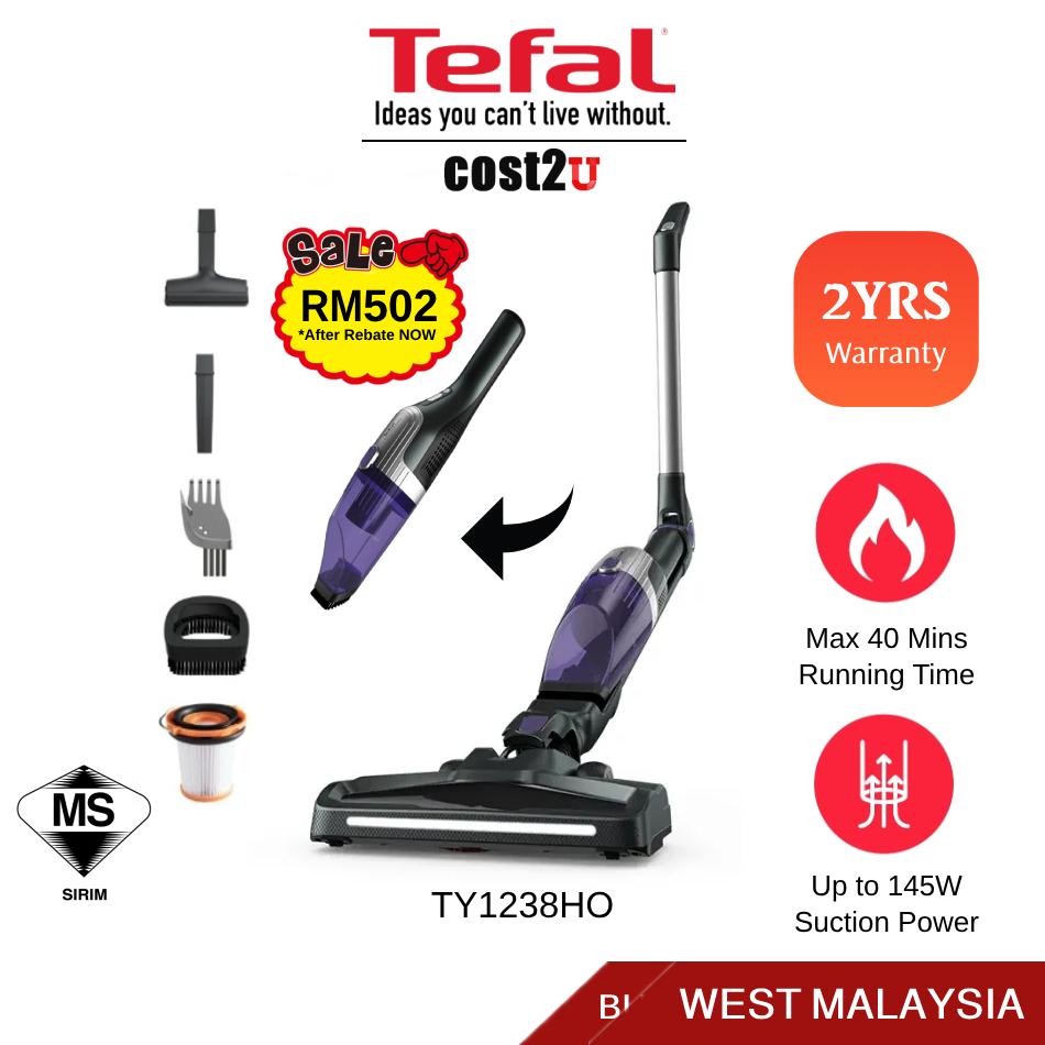 Tefal X-Trem Compact Allergy 2-In-1 Handstick Cordless Vacuum Cleaner ...
