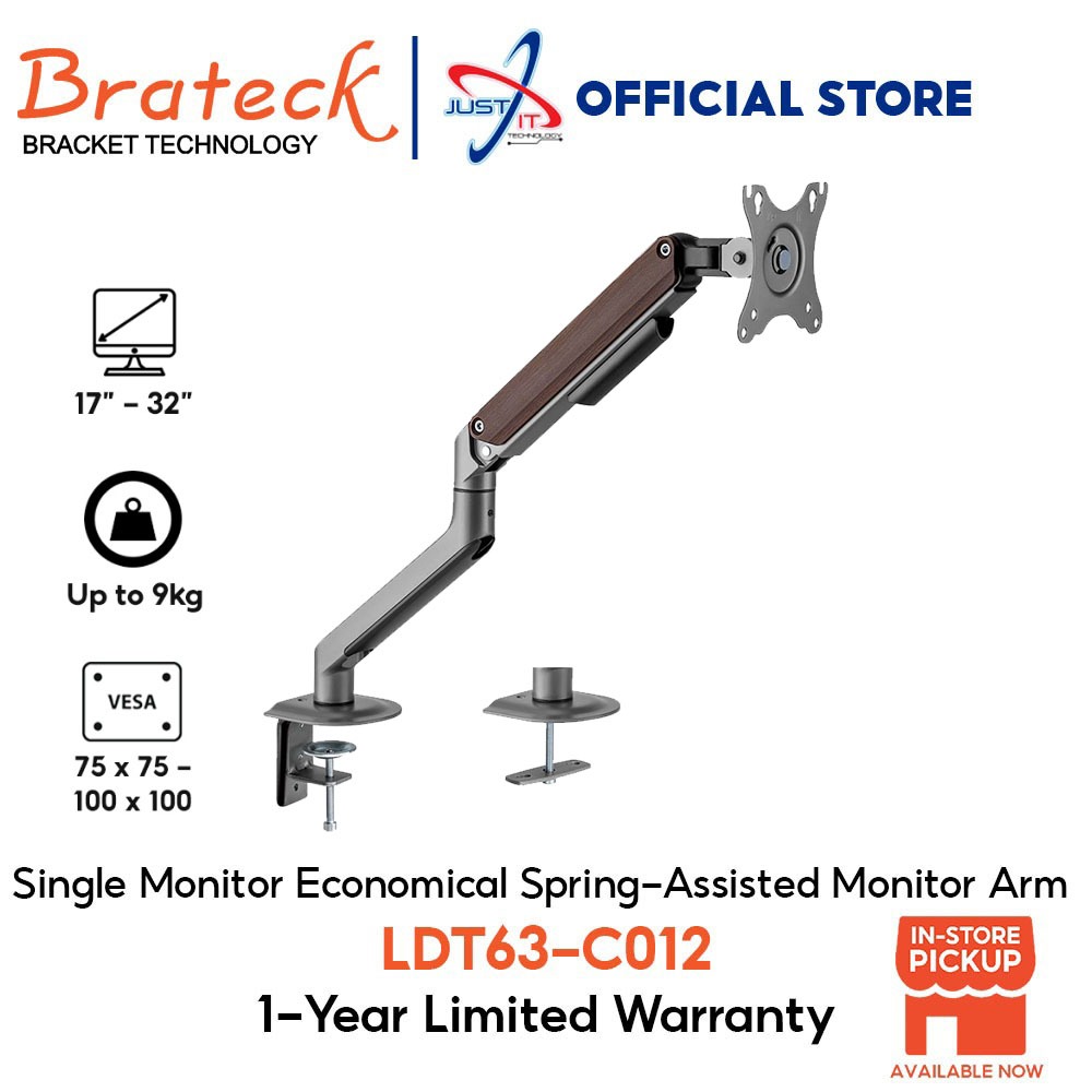 BRATECK LDT63-C012 SINGLE MONITOE ECONOMICAL SPRING-ASSSTED MONITOR ARM ...