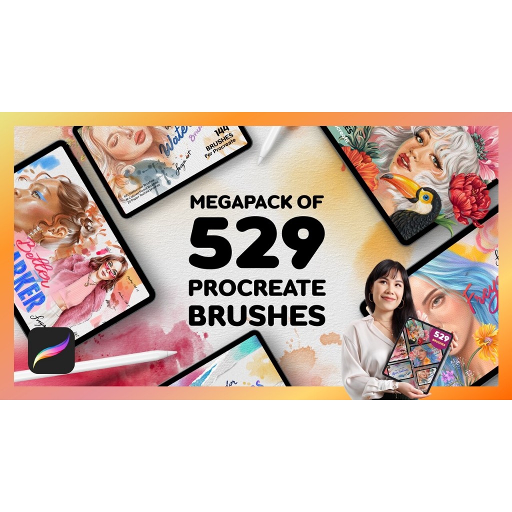 [P302] Procreate Brush Megapack Freya Art Set of 529 Procreate Brushes | Watercolor Gouache Oil ...