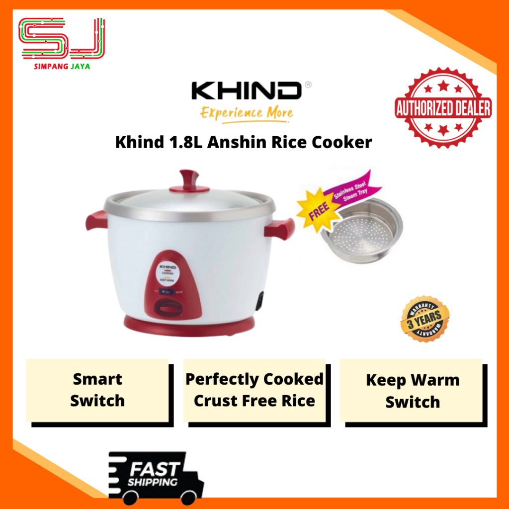 Khind 1.8L Anshin Rice Cooker | 500W | Crust Free Cooking | Keep Warm ...
