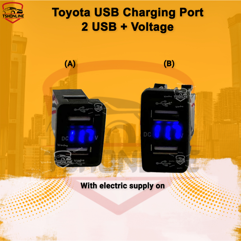 Toyota USB Port Charger Socket with Voltage Display (Blue/2 USB Port ...