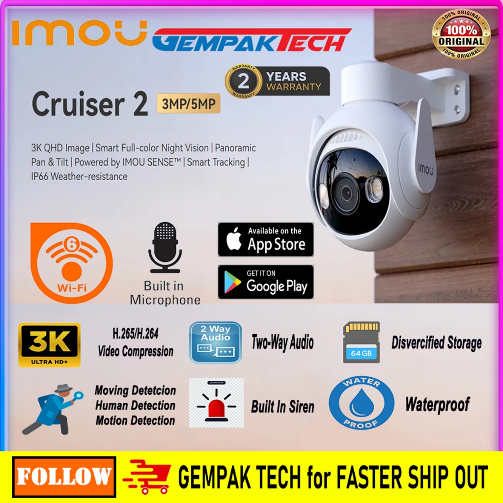 IMOU Cruiser 2 3MP/5MP 2K/3K Pan/Tilt Outdoor IP66 Color Night Vision ...