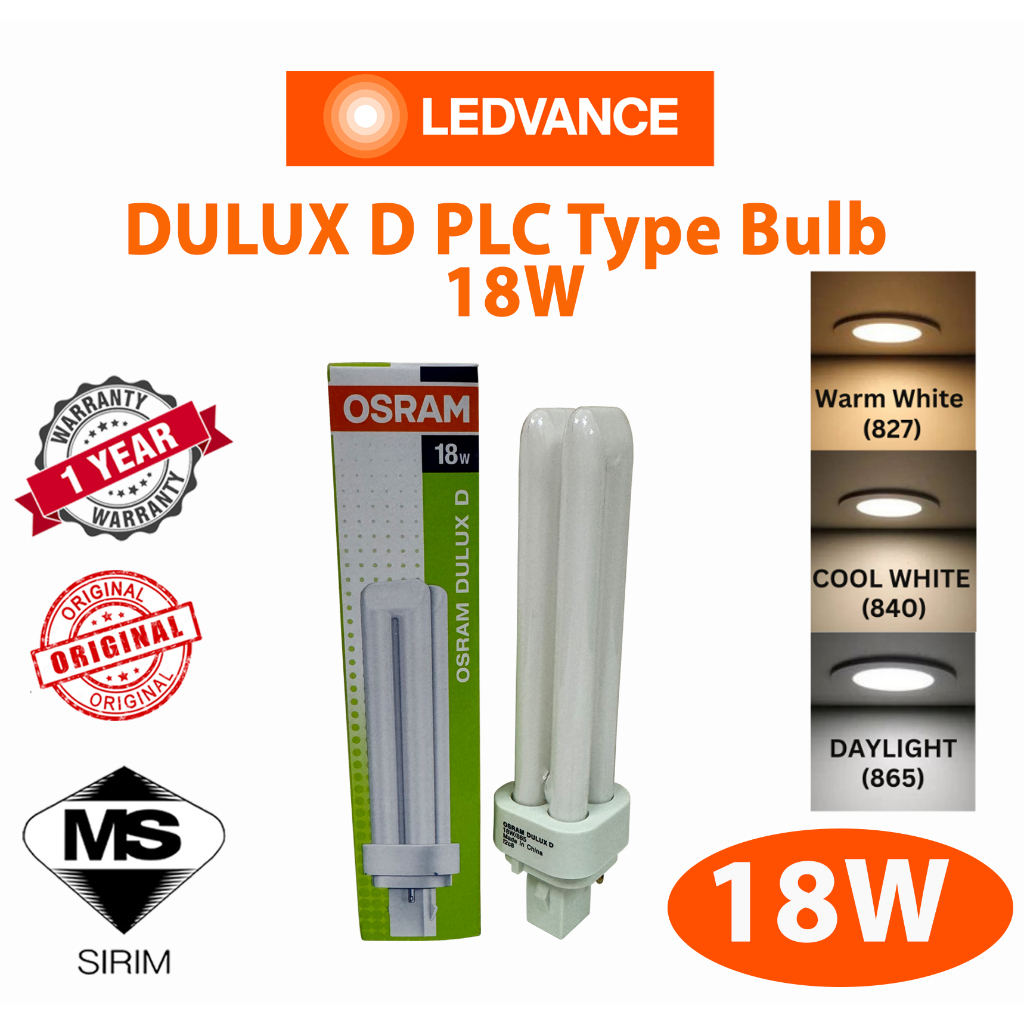 OSRAM DULUX D PLC TYPE BULB 18W 2PIN DAYLIGHT/COOL WHITE/WARM WHITE | Shopee Malaysia
