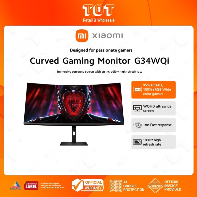 XIAOMI Curved Gaming Monitor G34WQi l 34 Inch l 180Hz high refresh rate ...