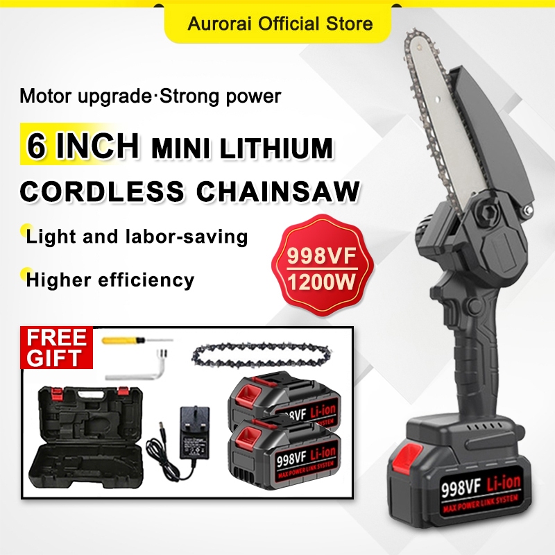 6 inch Cordless Chainsaw Electric Single Hand Saw Woodworking Wireless ...