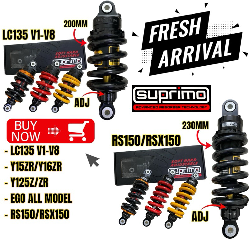 100% ORIGINAL SUPRIMO ADJUSTABLE MONOSHOCK LC135 V1 - V8 Y15 Y16 Y125Z FZ150 RS150 EGO SOFT HARD ...