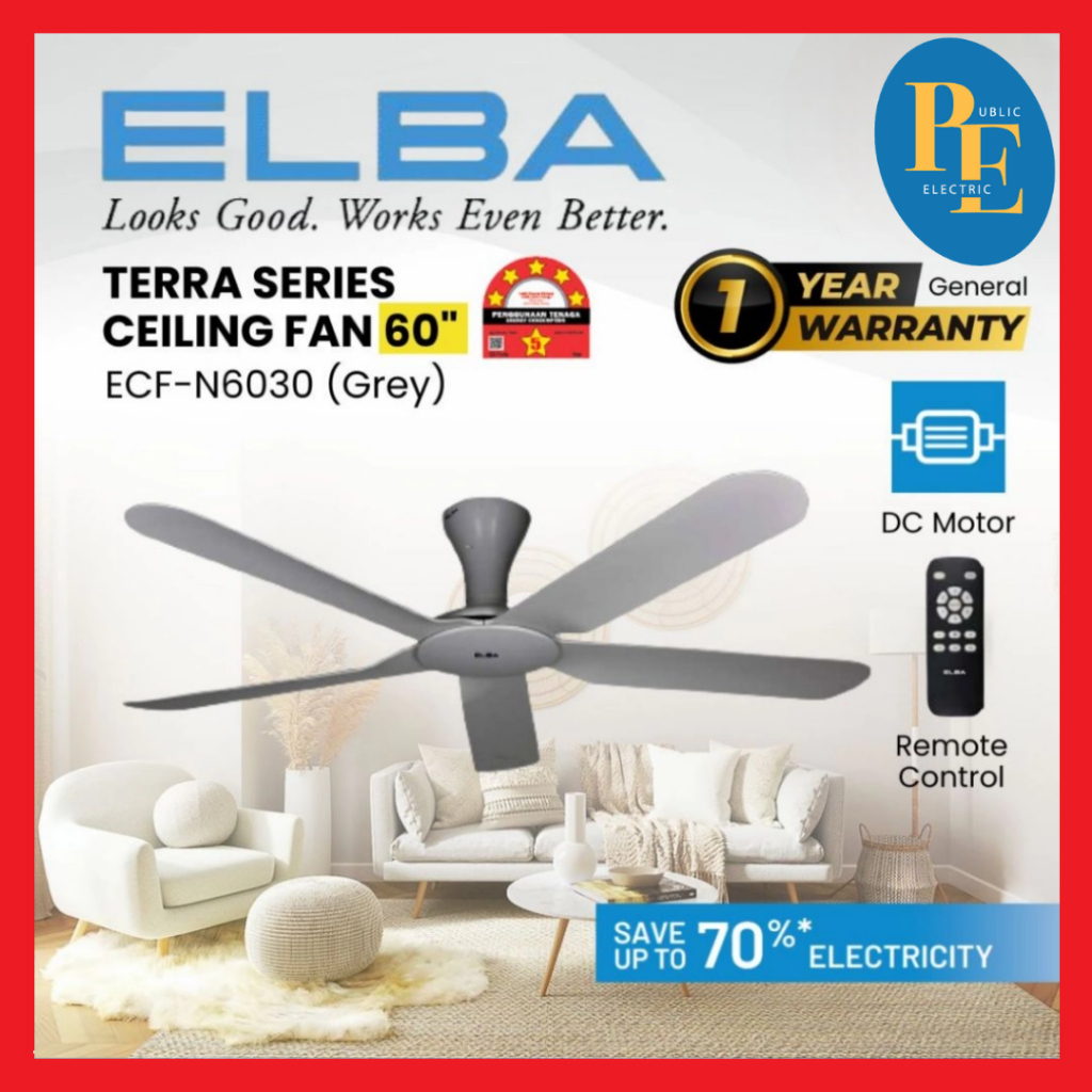 ELBA 60" DC Ceiling Fan With Remote Control URANO ECF-N6030(GR ...