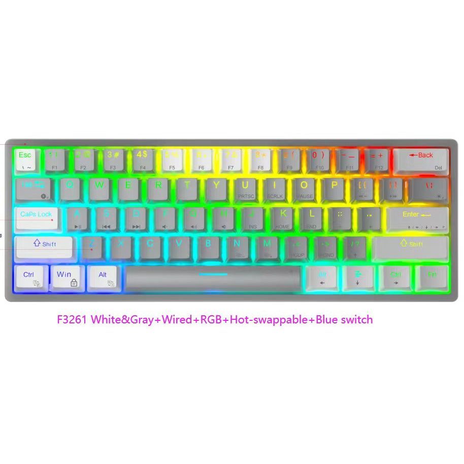 AULA F3261 Mechanical Gaming Keyboard 61 Keys Compact Hot Swappable RGB ...