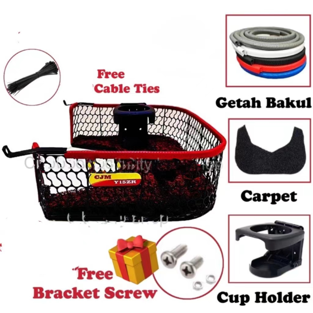 Combo Set Basket Bakul Raga Kacang (Besi Tebal) With Carpet+Getah+Cup Holder Y15zr LC135 V2 V3 ...