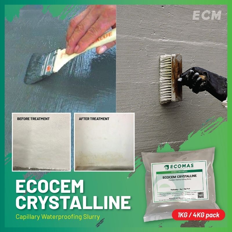ECOCEM CRYSTALLINE (1KG / 4KG PACK) CRYSTALLINE CEMENT WATERPROOFING COATING FOR WALL AND FLOOR ...