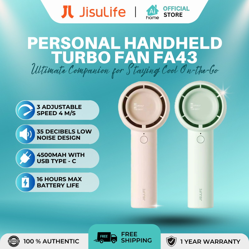 JISULIFE Personal Handheld Turbo Fan FA43 Portable Rechargeable 4000mAh ...