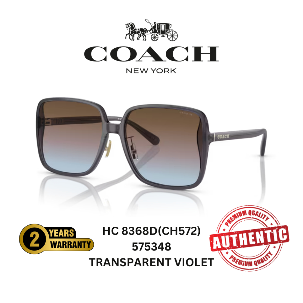 COACH Women Sunglasses HC8368D 575348 Transparent Violet (Original)(2 ...
