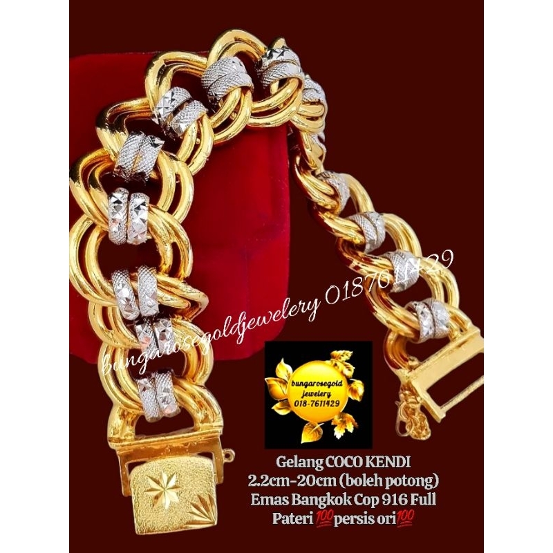 🔥Gelang COCO KENDI 2.2cm-20cm (boleh potong) Emas Bangkok Cop 916 Full ...