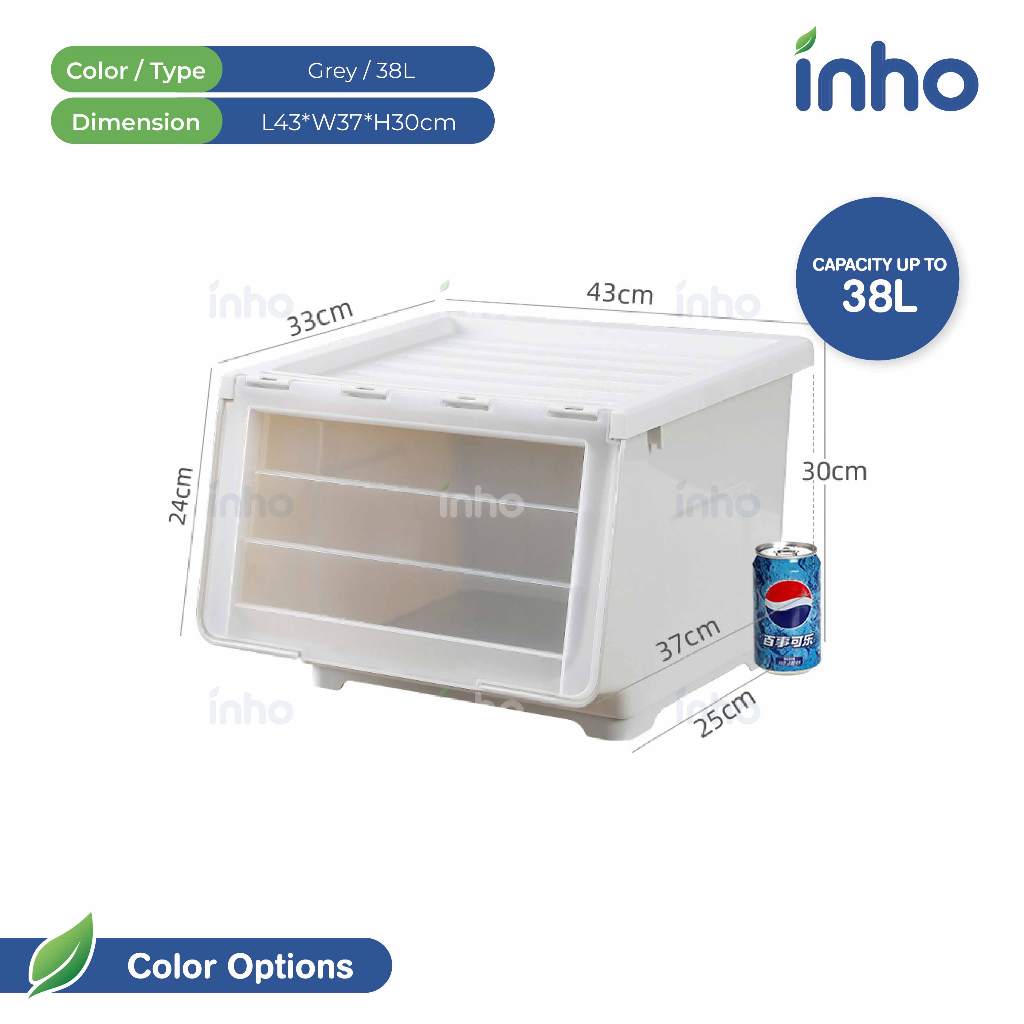 INHO 34/38/56L Multipurpose Stackable Movable Container Storage Box ...