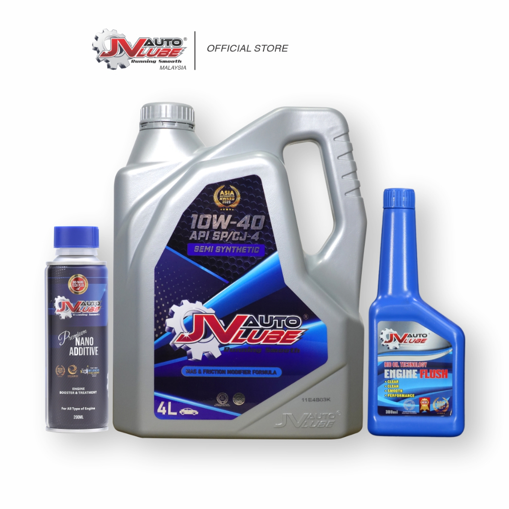 JV AUTO LUBE SET ENGINE OIL SEMI 10W-40 (4LITER) + ENGINE FLUSH(1BOTTLE ...
