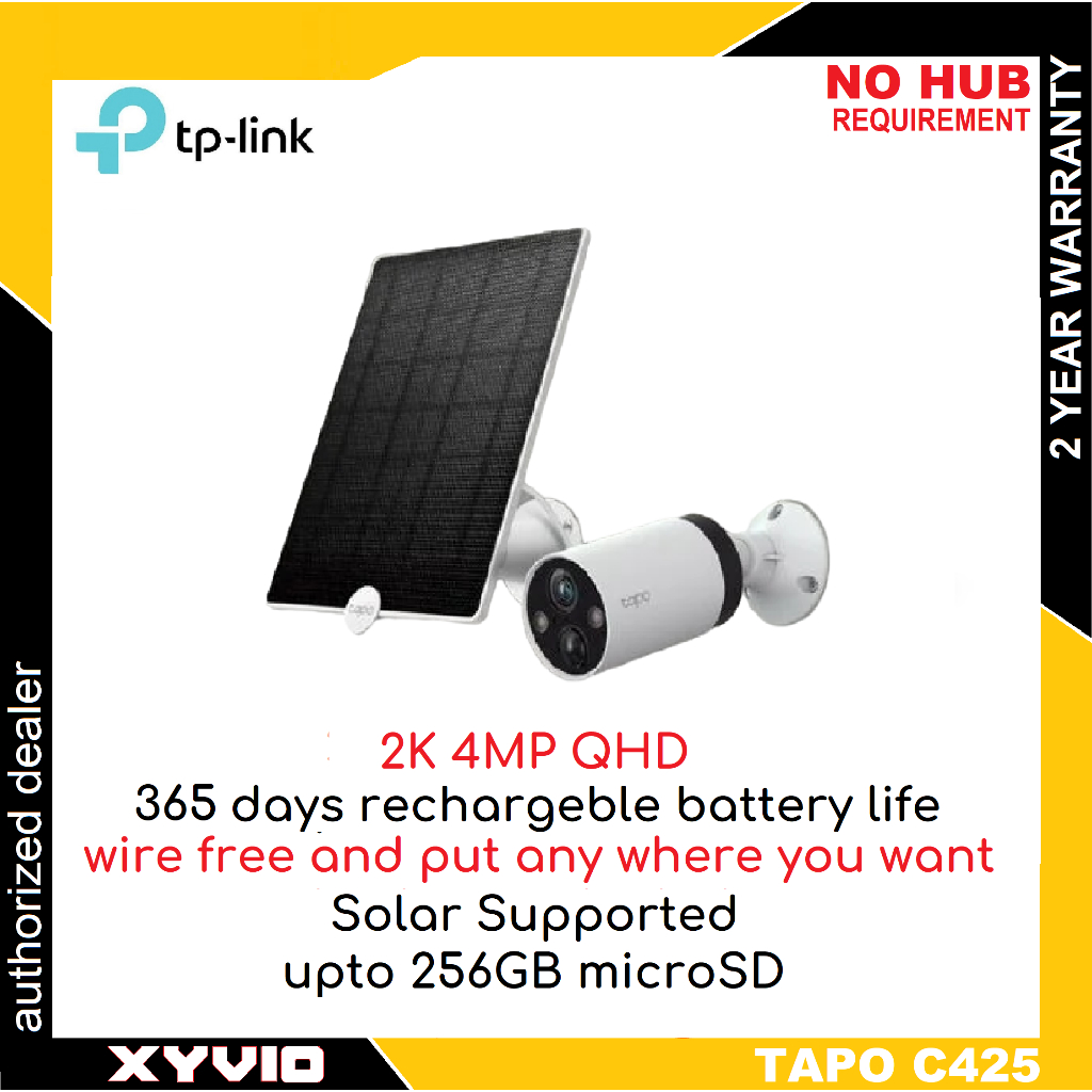 TP-LINK Tapo C425 2K 4MP QHD + Tapo A201 Solar Panel CCTV Camera with ...