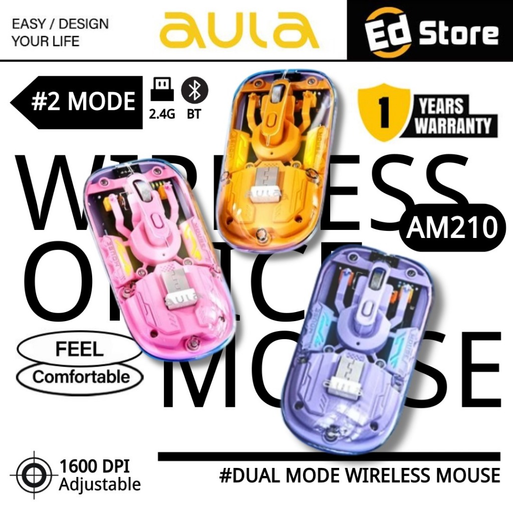 Aula AM210 2.4G Wireless/Bluetooth Mouse, 4 Buttons, Dual Mode ...