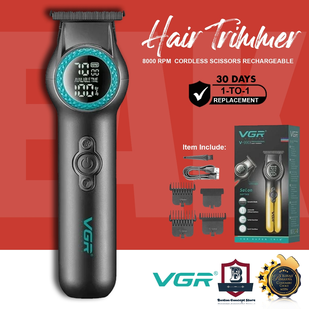 VGR-V990 Professional Hair Trimmer Men's Cordless Scissors Rechargeable ...