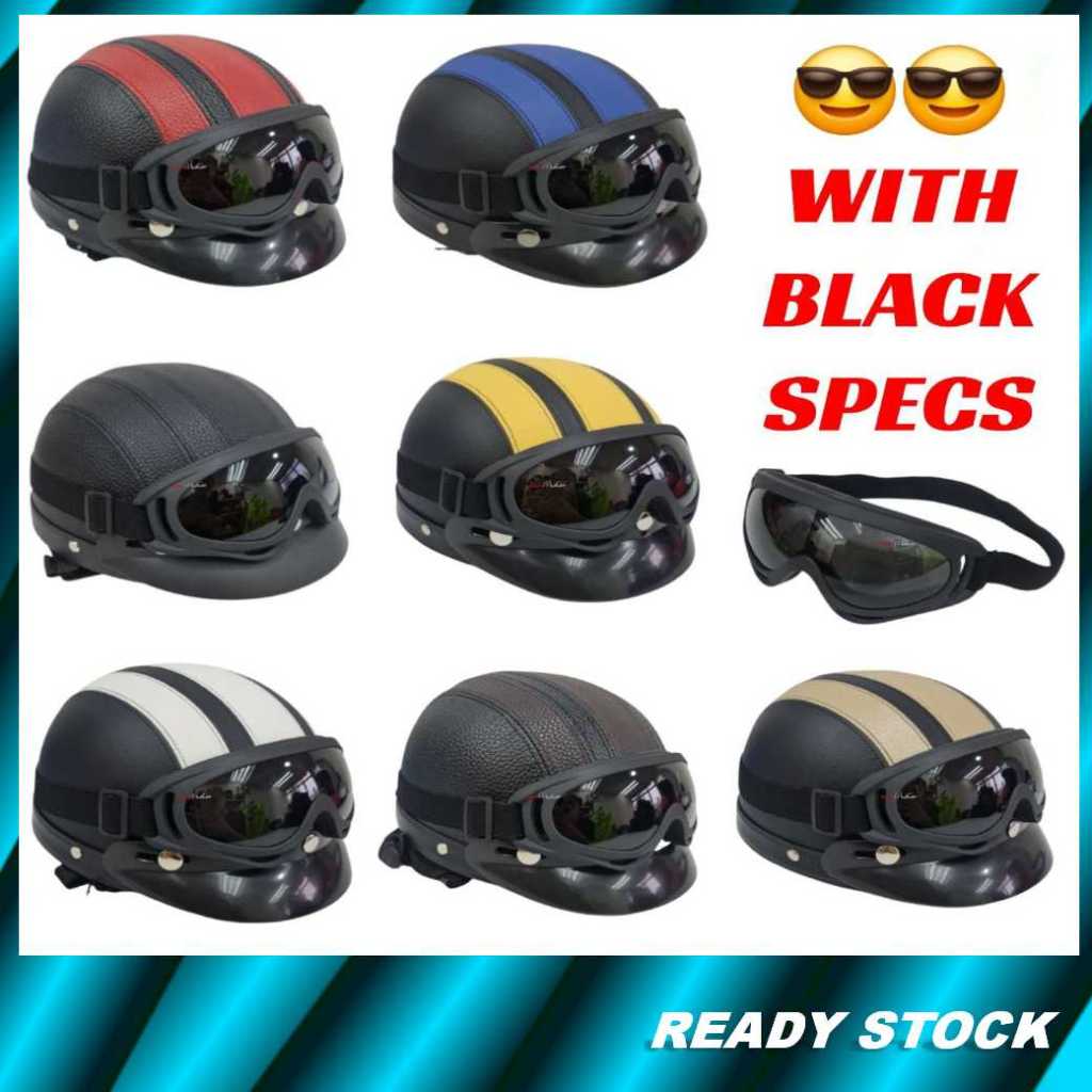 Kura Leather Helmet Motorcycle Half Steng Motor Topi Kaledar With Black ...