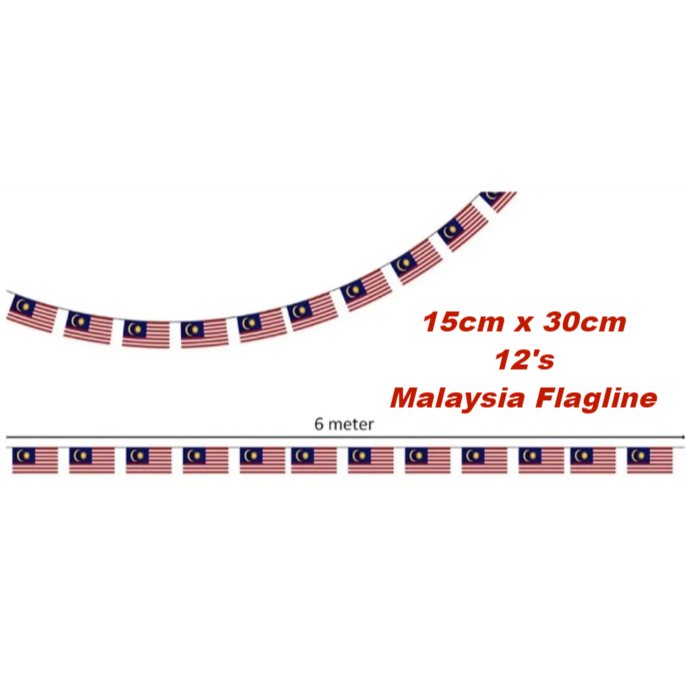 JOO HUAT 12's POLY 15cm x 30cm 6" X 12" MALAYSIA FLAGLINE HANGING MALAYSIA FLAG BUNTING FLAG ...