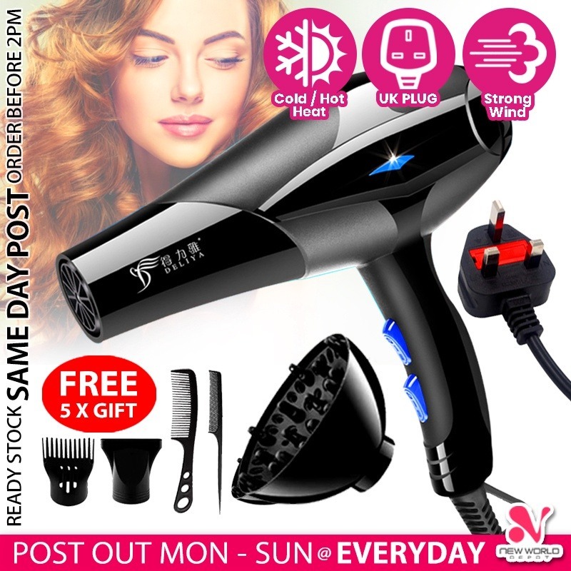 3 Pin Plug 2200W Deliya Professional Ionic Strong Wind Hair Dryer ...