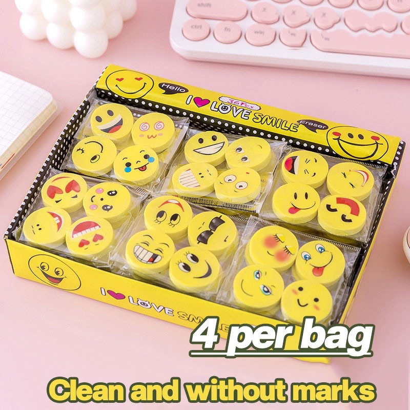 4pcs Pack Eraser Kids Students Stationery Eraser Smile Face Emoji ...