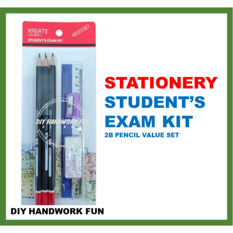 FULL SET KIT Student's Exam Grade 2B Pencil, Ruler, Sharpener & Eraser ...