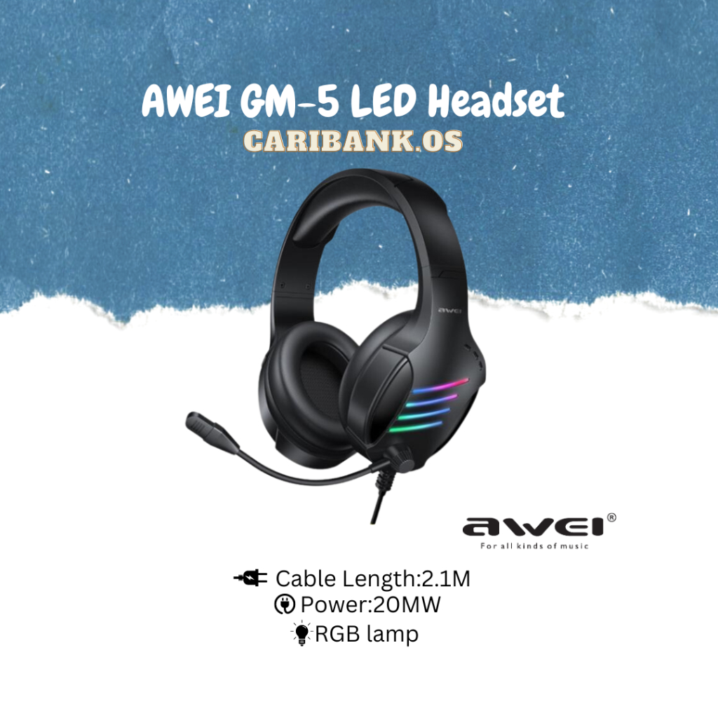 AWEI GM-5 Head-Mounted E-Sports Wired Headset RGB Colored LED Lights ...