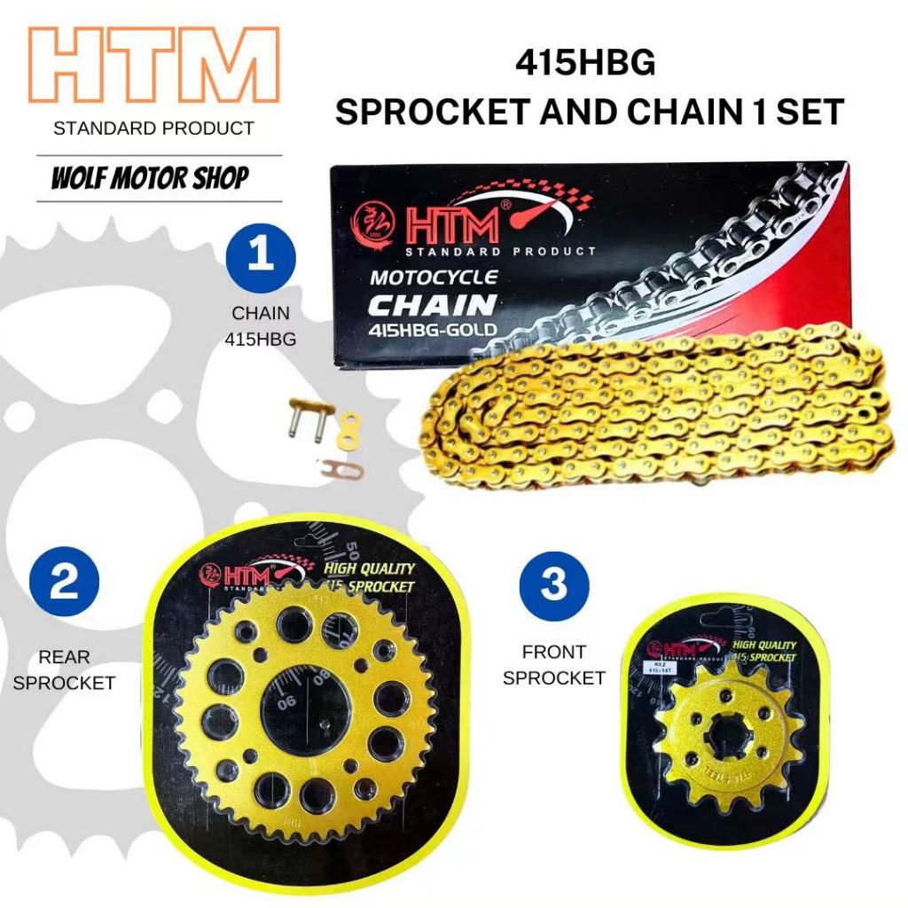 KRISS100 KRISS KRISS 100 CT100 CT 100 MR1 MR-1 MODENAS 415HBG 132L HTM 415 SPROCKET SET GOLD ...