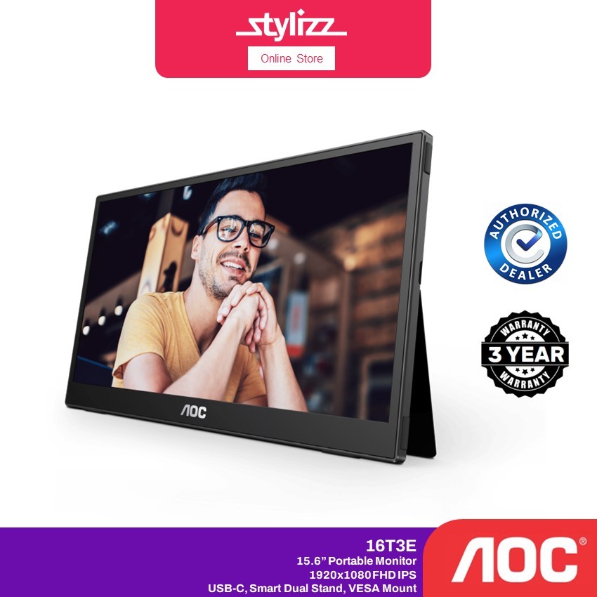 AOC PORTABLE MONITOR 16T3E 15.6" 1920X1080 FHD IPS PANEL, 4MS 60HZ, USB ...