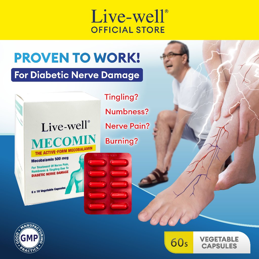 Live-well MECOMIN 500mcg Mecobalamin Diabetes Supplement Nerve Damage ...