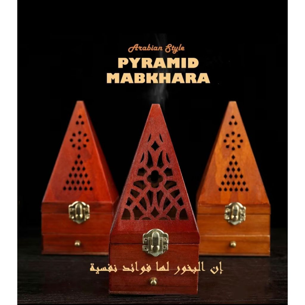 PYRAMID WOODEN MABKHARA ( Free Bakhoor 10g Tester ) Incense Burner ...