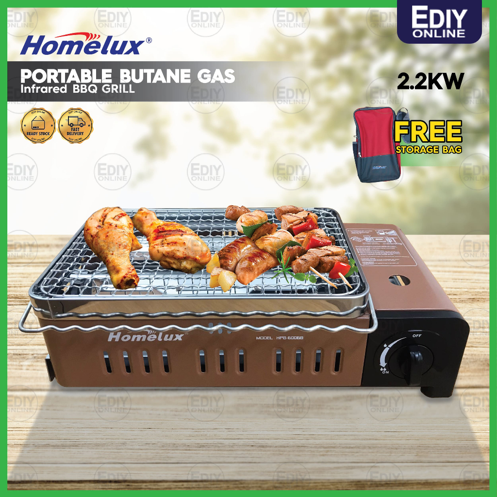 HOMELUX HPB-6006B PORTABLE BUTANE GAS BBQ infrared COOKER STOVE DAPUR ...