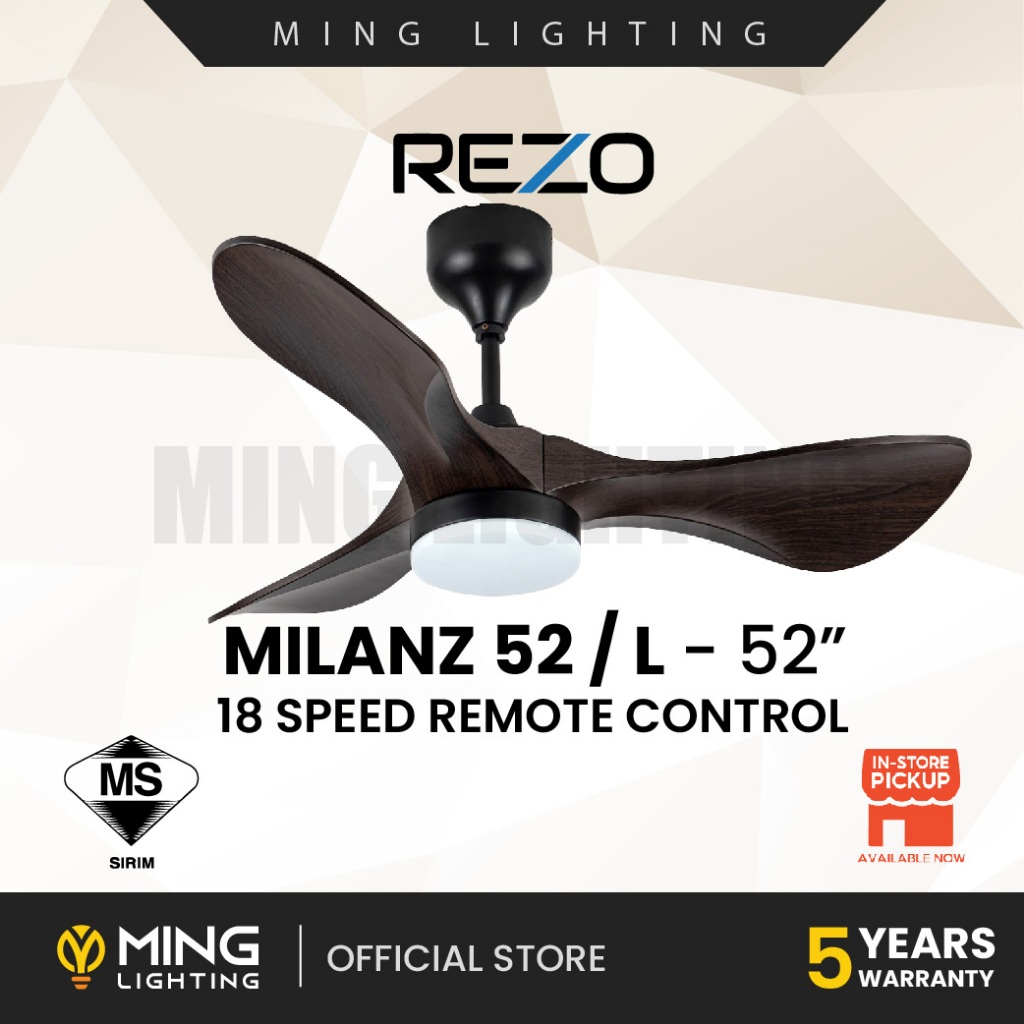 (Sirim) REZO Ceiling Fan Milanz 52'' LED Signature Model DC Motor ...